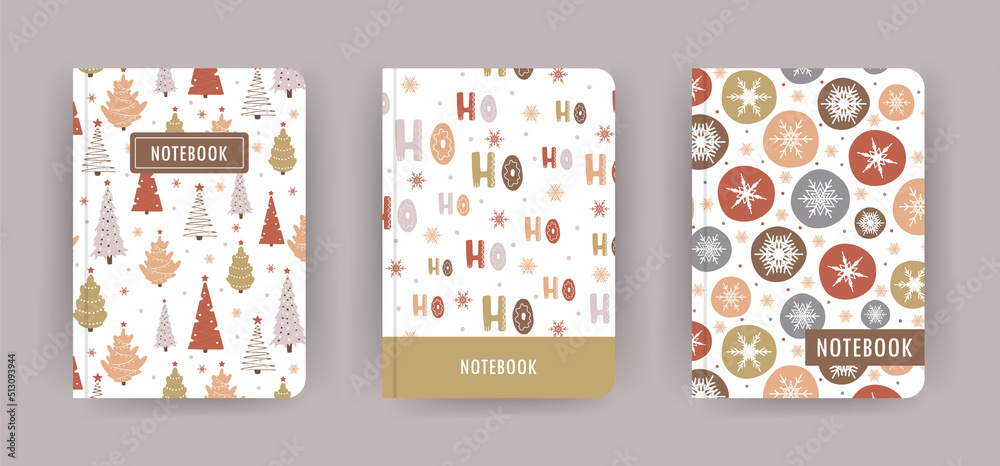 Cover page notebook collection. Templates with christmas patterns in ...