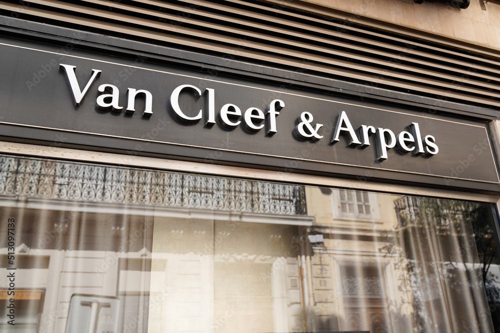 van Cleef & Arpels text sign and brand logo of great luxury famous ...