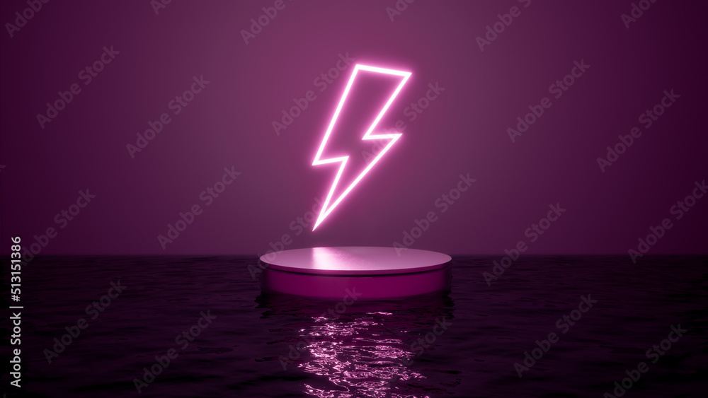 Bright Purple lightning bolt with circular podium in middle covered ...