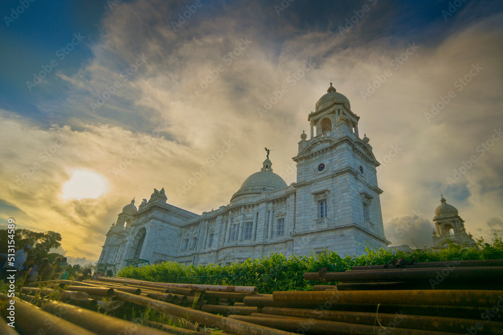 Sunset at Victoria Memorial, Kolkata , Calcutta, West Bengal, India . A ...