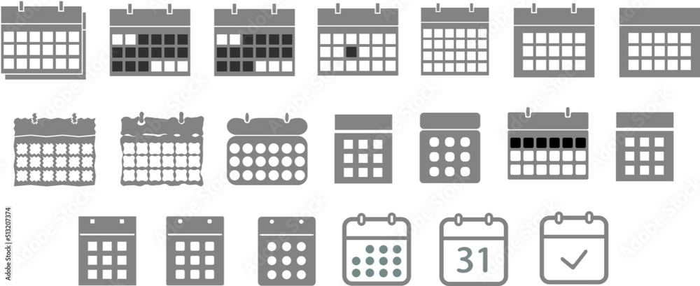 Calendar set of 20 Icon. Collection of calendar symbols. Time ...
