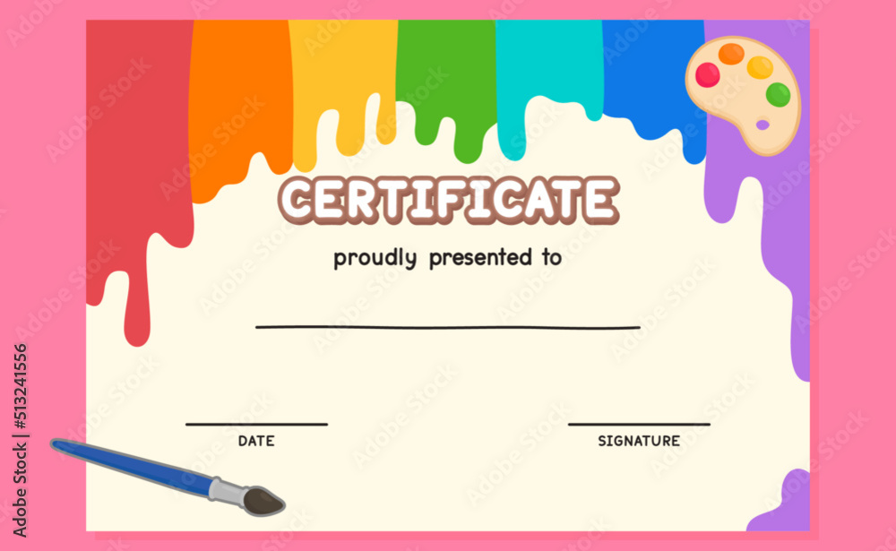 rainbow art certificate border frame template cute vector illustration ...