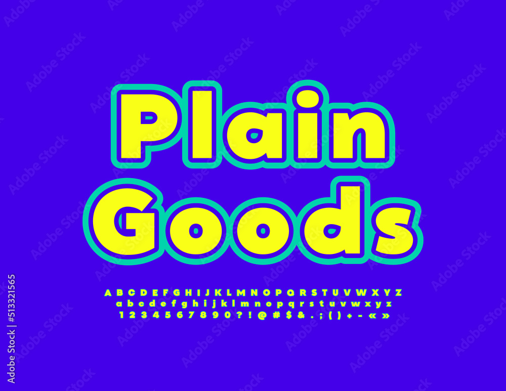 Vector business template Plain Goods. Bright modern Font. Trendy Alphabet Letters, Numbers and ...