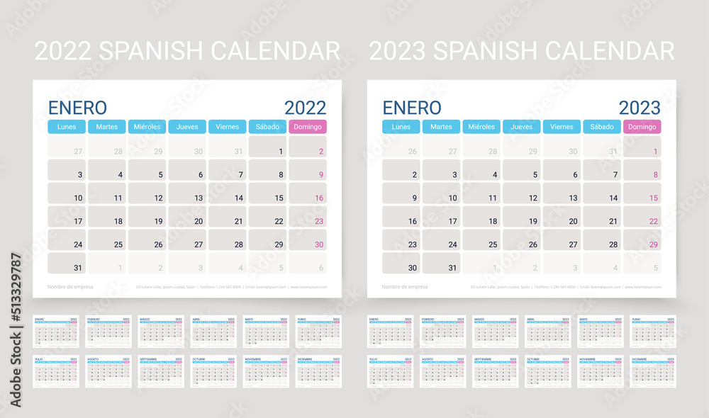 Vector de Stock Spanish calendar for 2023 2022 year. Planner template ...