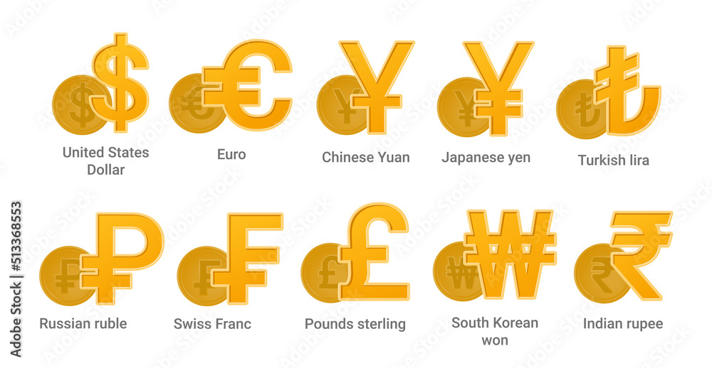Popular countries currencies symbols Stock Vector | Adobe Stock