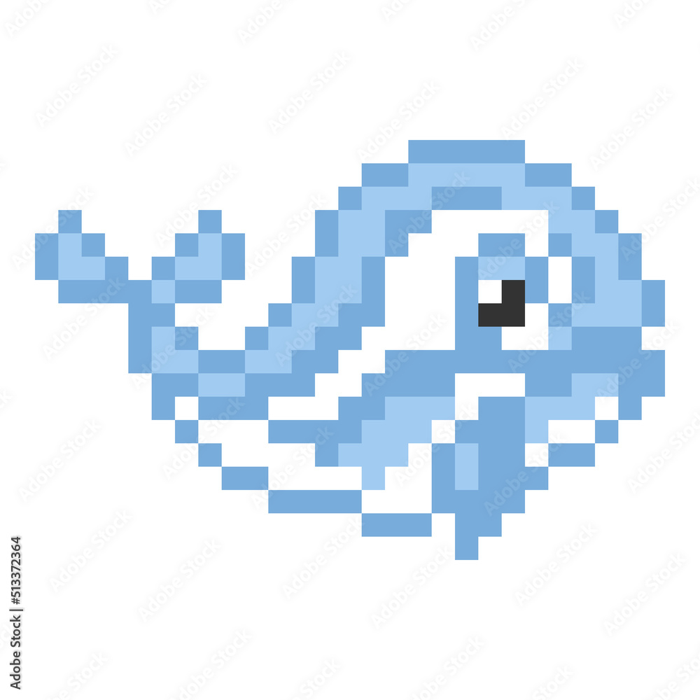 Pixel whale. Cartoon Vector illustration. Stock Vector | Adobe Stock