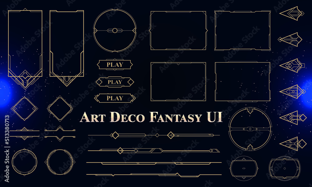 Set of Art Deco Modern User Interface Elements. Fantasy magic HUD. Good for game UI. Vector ...