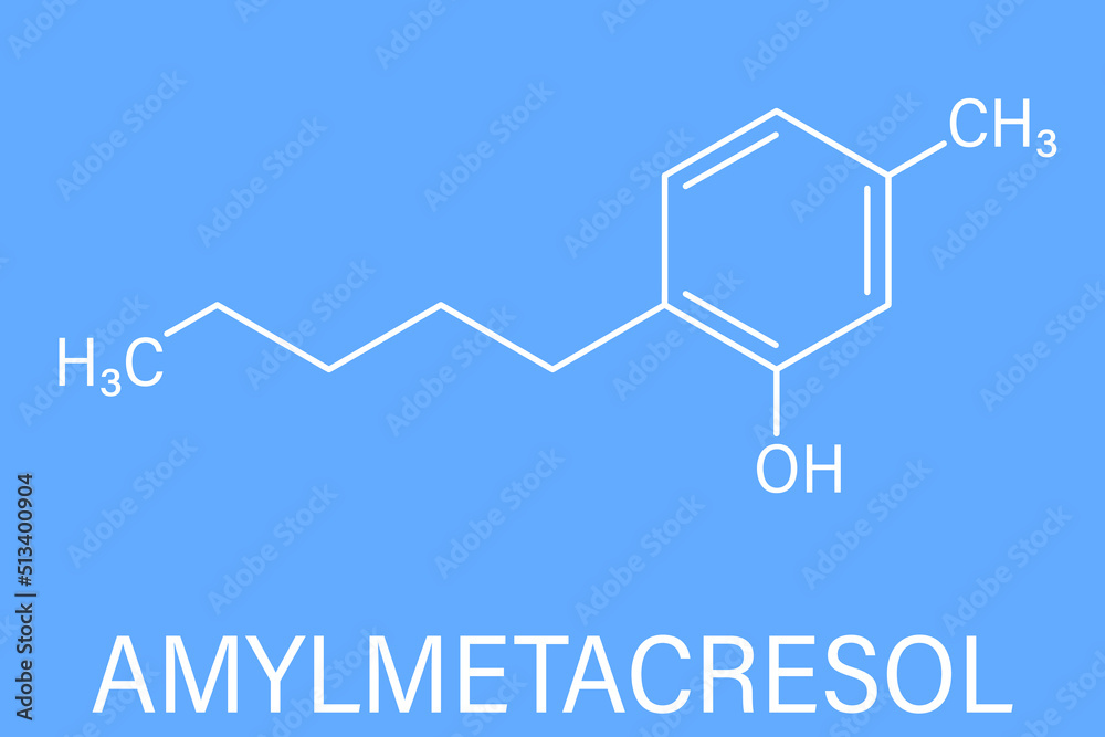 Amylmetacresol antiseptic drug molecule. Used in lozenges to treat sore ...