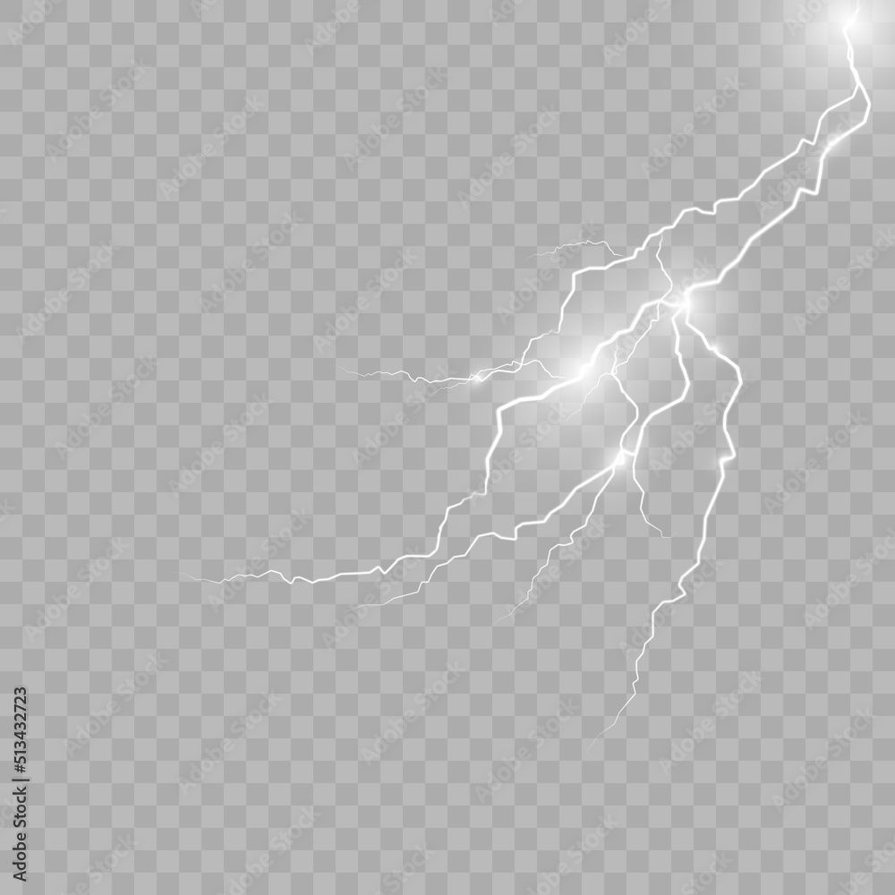 Realistic lightning on a transparent background. Bright electrical ...