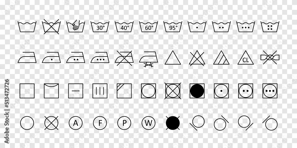 Laundry symbols expand paths on transparent background. Vector Stock ...