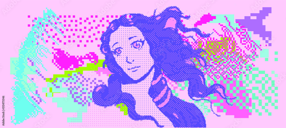 Pixel art vector illustration of Venus in anime style. Webpunk and ...