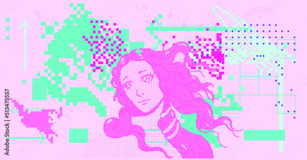 Pixel art vector illustration of Venus in anime style. Webpunk and ...