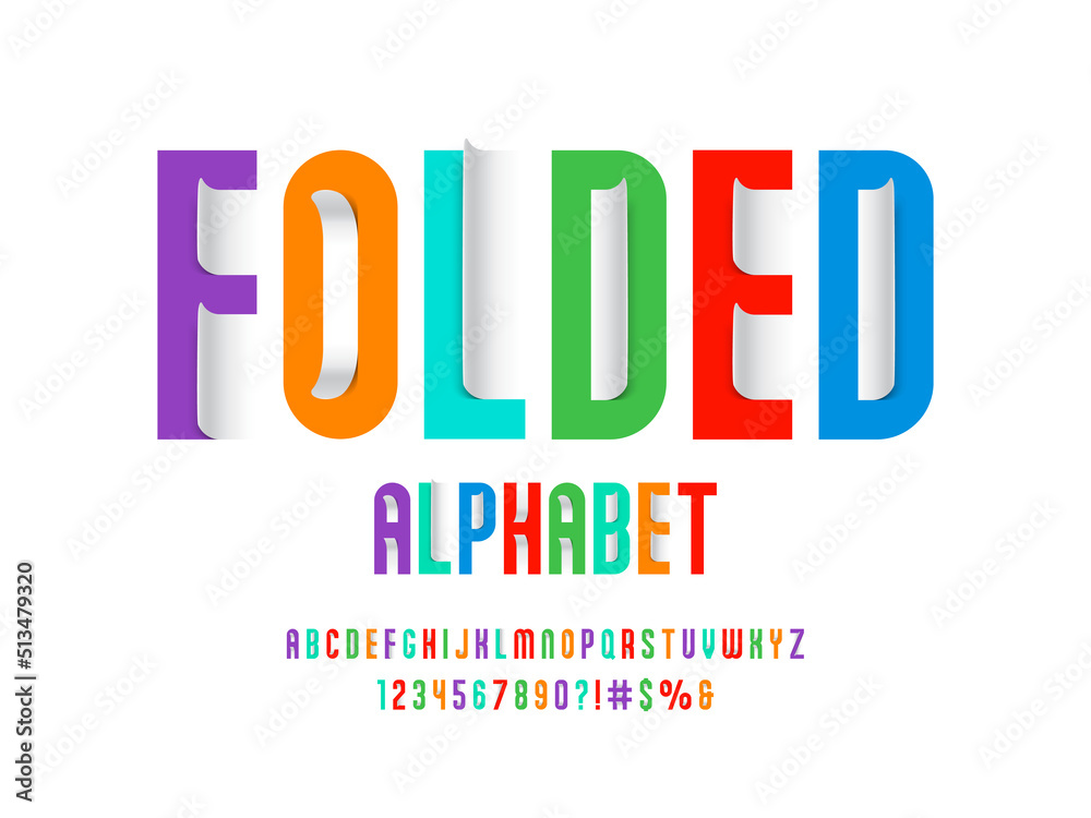 Paper folding sticky note style alphabet design with uppercase, numbers ...