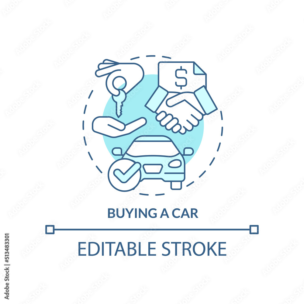 Vetor Buying car turquoise concept icon. Life skill abstract idea thin ...