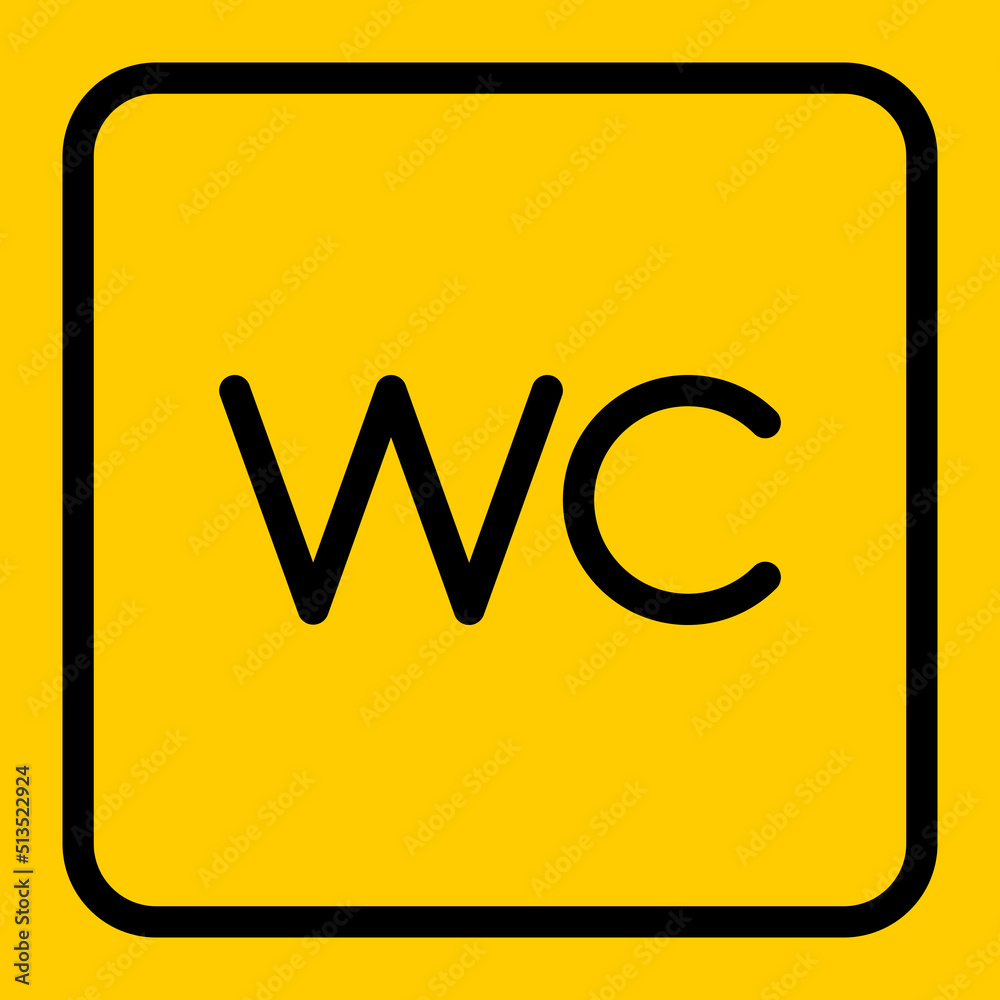 WC line icon on yellow background. Linear style toilet symbol. Restroom ...