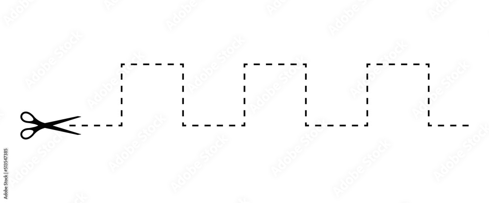 Scissors cut dotted line wavy shap icon. Guide line for kids shear ...