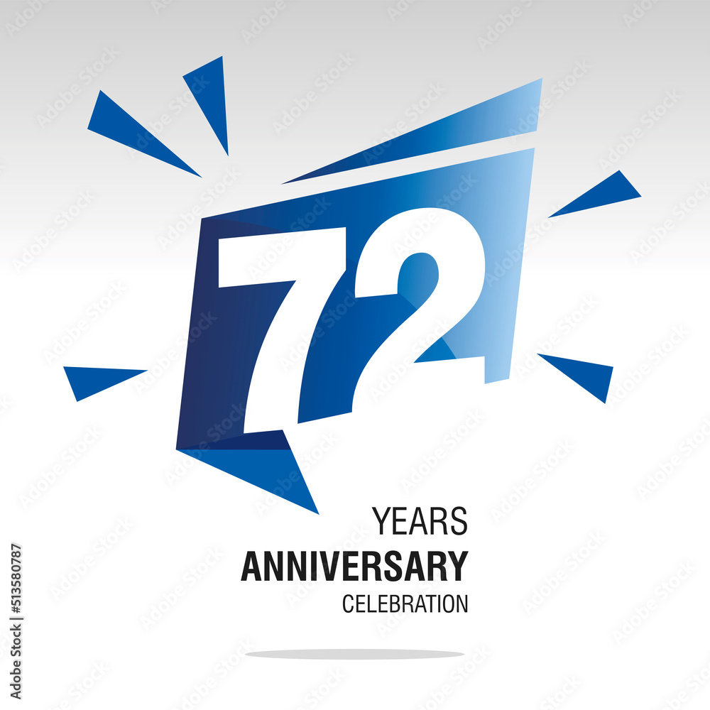 72 Years Anniversary celebration modern origami speech logo icon blue ...