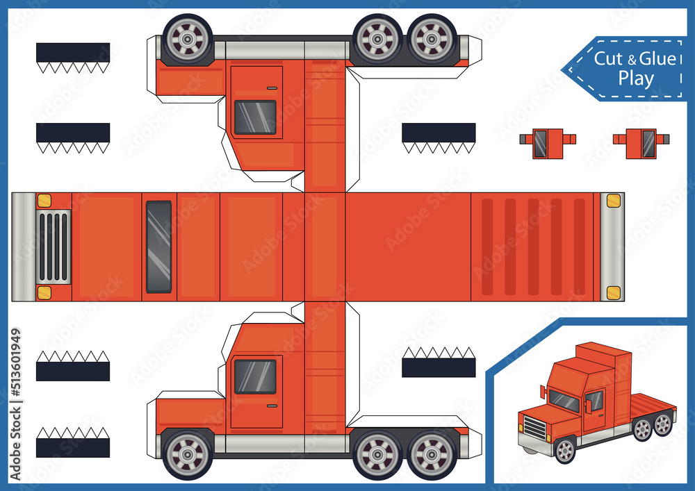 Craft game cut and glue paper truck. Create papercraft 3d toys car ...