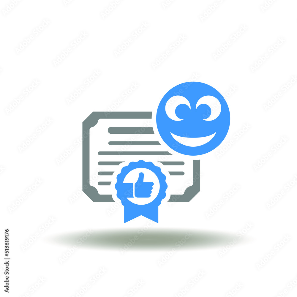 Vector illustration of certificate with smile emoticon face and stamp ...