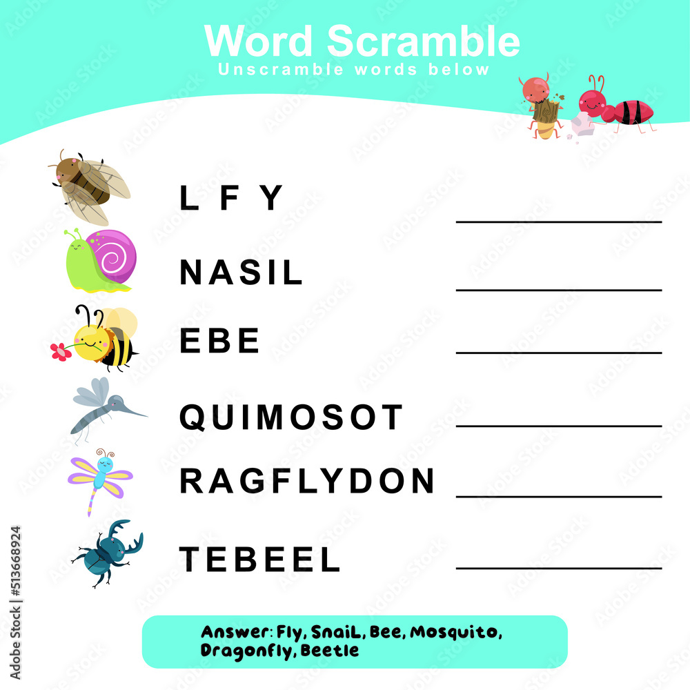 Spelling Word Scramble. Worksheet for learning English. Educational ...