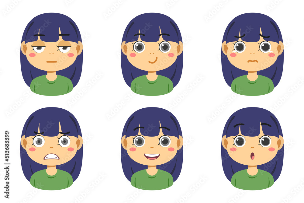 Collection of face expressions cute children cartoon character design ...