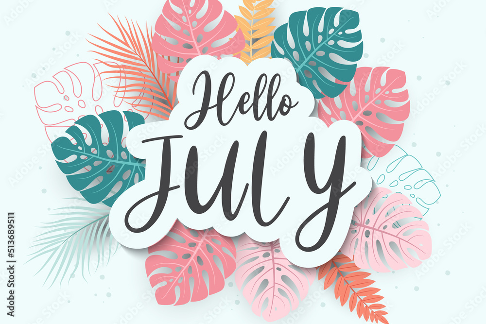 Hello july greetings with soft background design Stock Vector | Adobe Stock