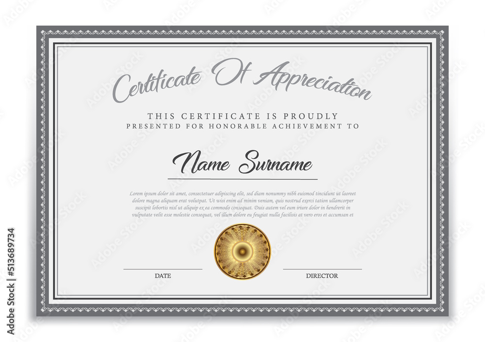 Certificate of achievement template, black and grey. Clean modern ...