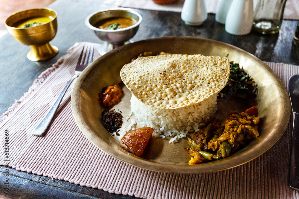 Dal bhat and chapati, a traditional from the Indian subcontinent ...