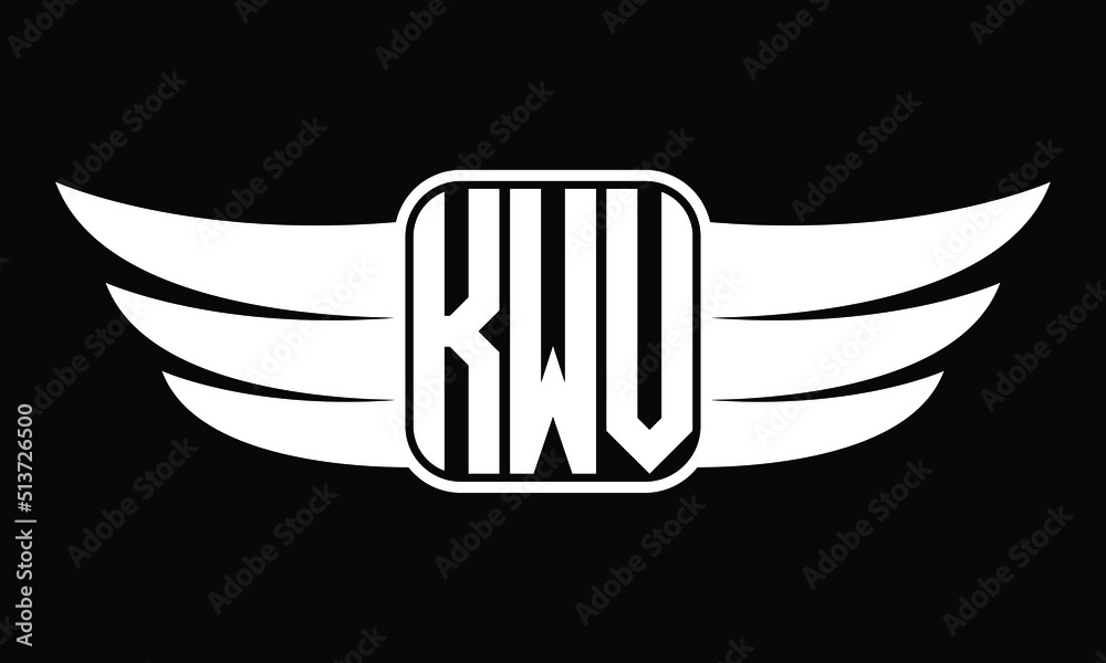 KWV three Letter Wings Flying Initial wing symbol minimalist creative ...