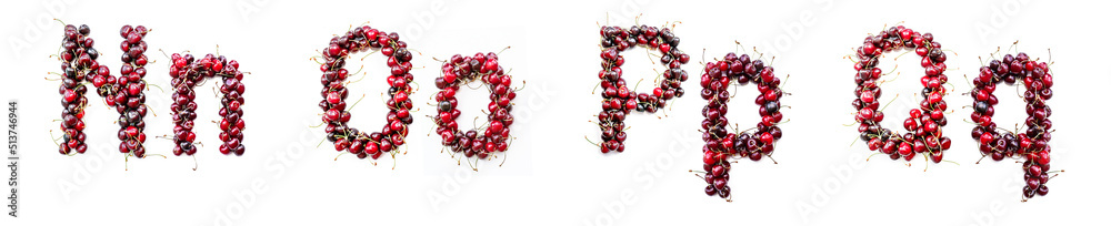 Cherry alphabet. Real berries in the form of letters, numbers and signs ...