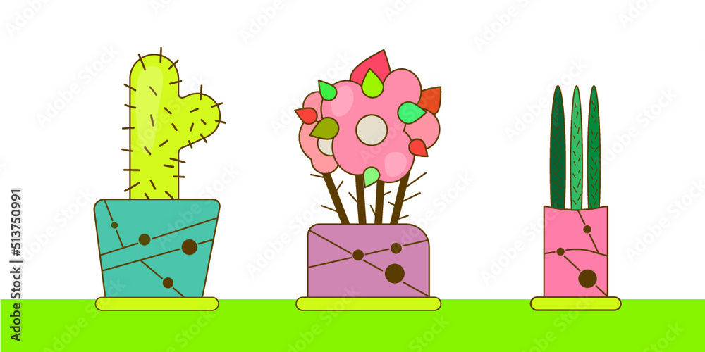 pot set illust icons cactus plant art Stock Vector | Adobe Stock