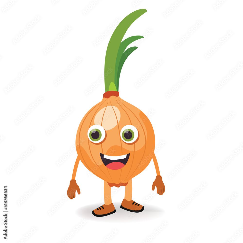 Onion character with funny cartoon smiling. Semi-realistic Onion ...