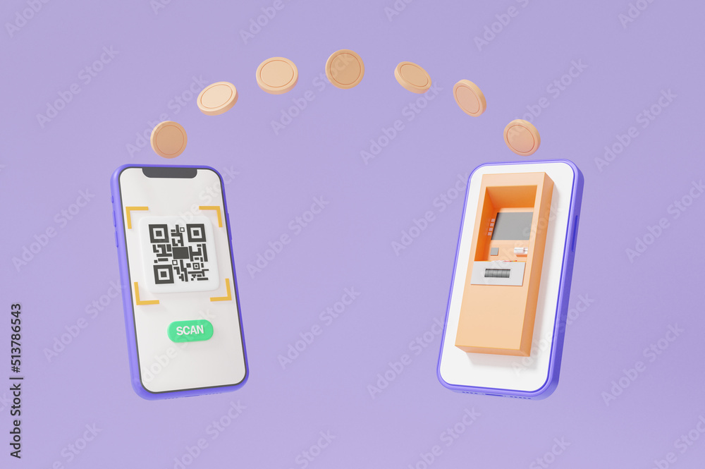 Pay transfer money via QR code scanning two mobile app atm banking with ...