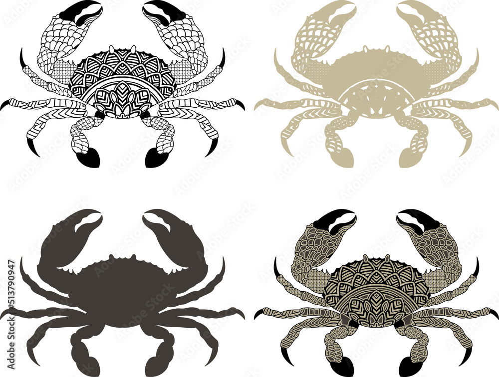 Crab zentangle arts, Antistress coloring page for adults with sea crab ...