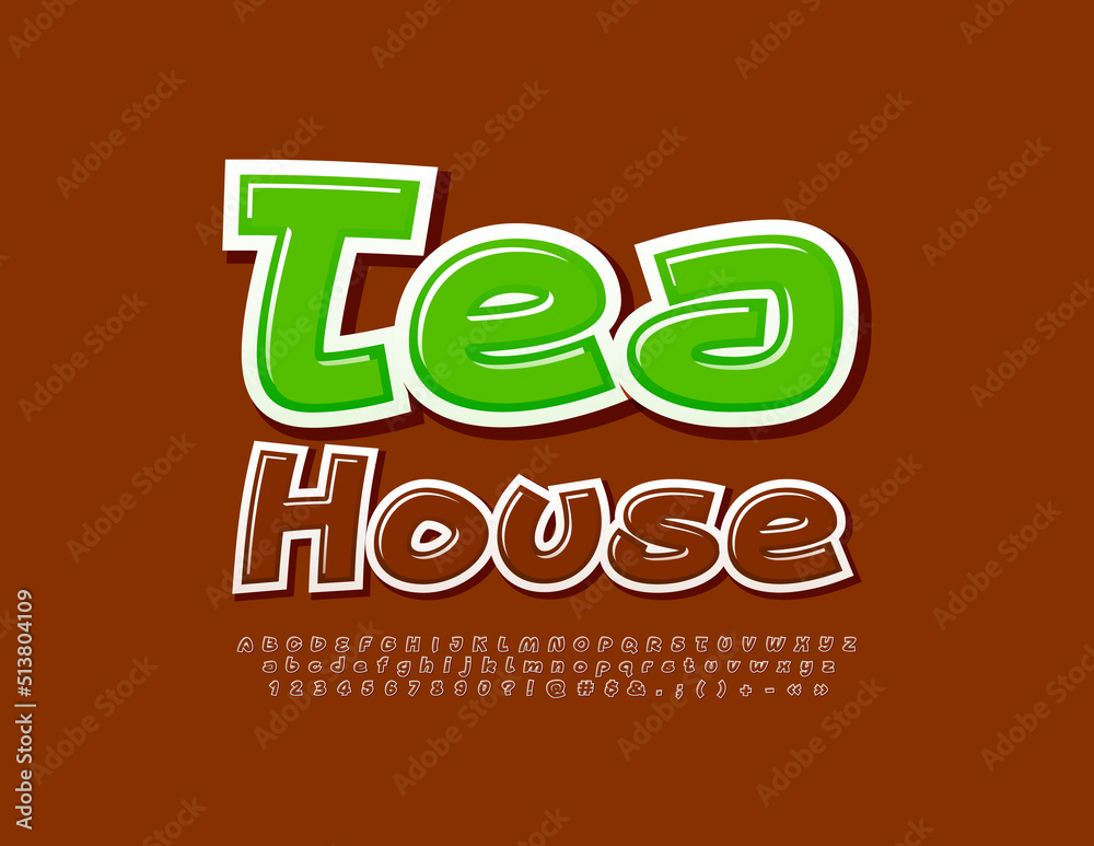 Vector bright logo Tea House. Handwritten creative Font. Modern ...