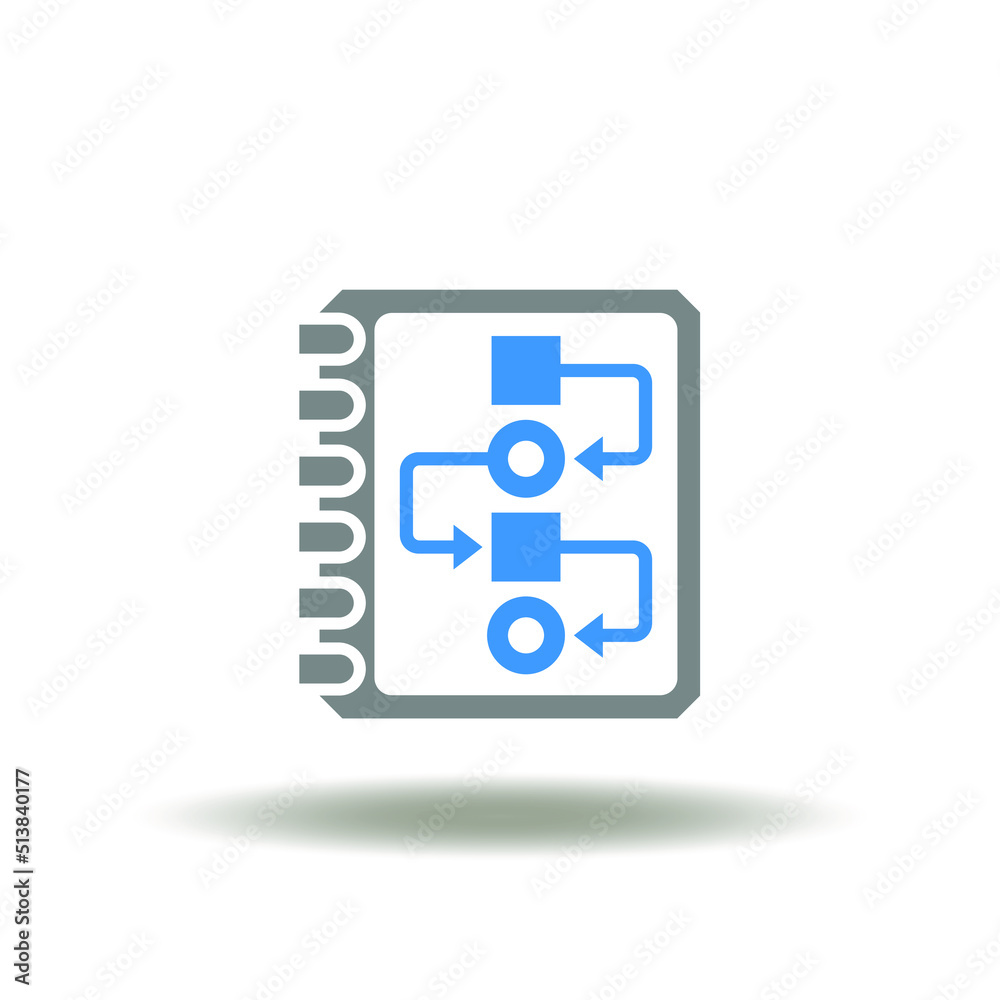Vector illustration of notepad with flowchart structure. Icon of ...