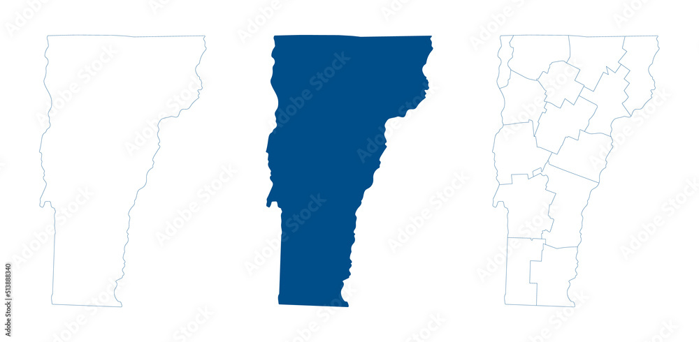 Vermont map. Detailed blue outline and silhouette. Administrative ...