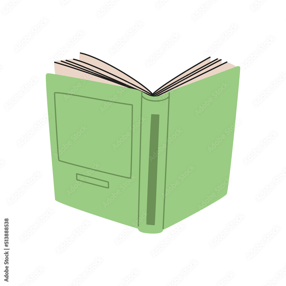Open book with green hardcover. Reading and education concept. Hand ...