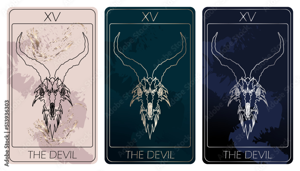 The Devil. A card of Major arcana one line drawing tarot cards. Tarot ...