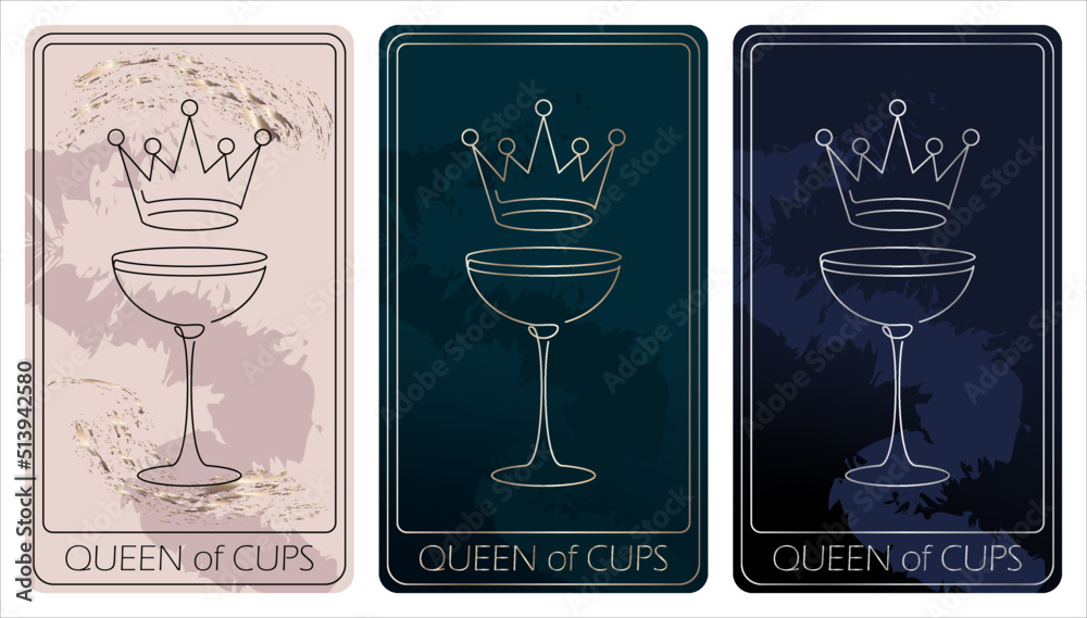 Queen of Cups. A card of Minor arcana one line drawing tarot cards ...