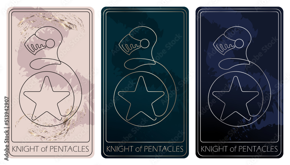 Knight of Pentacles. A card of Minor arcana one line drawing tarot ...