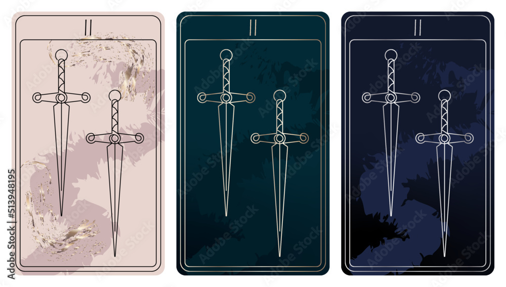 2 of Swords. A card of Minor arcana one line drawing tarot cards. Tarot ...