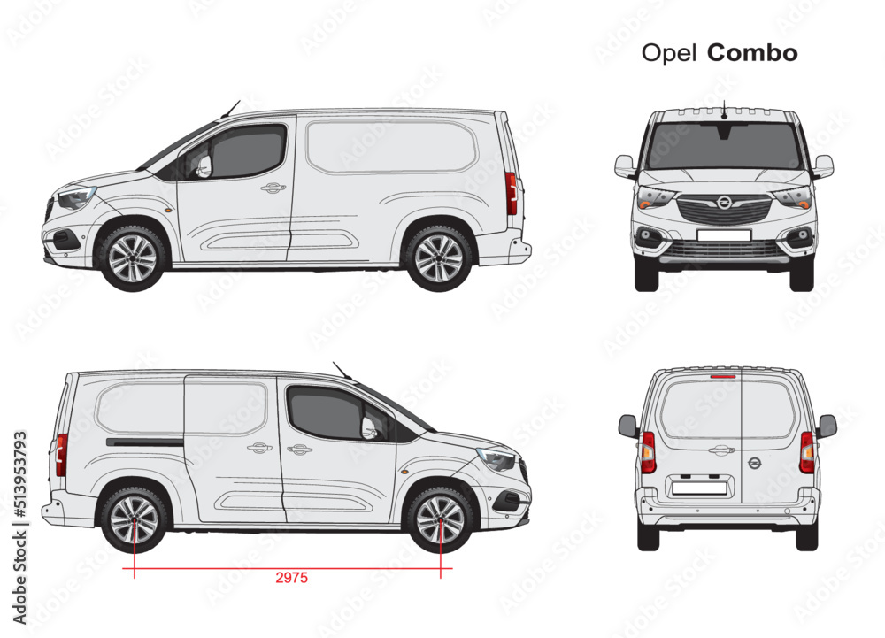 Stock-Vektorgrafik „Cargo van Opel Combo vector outline template ...