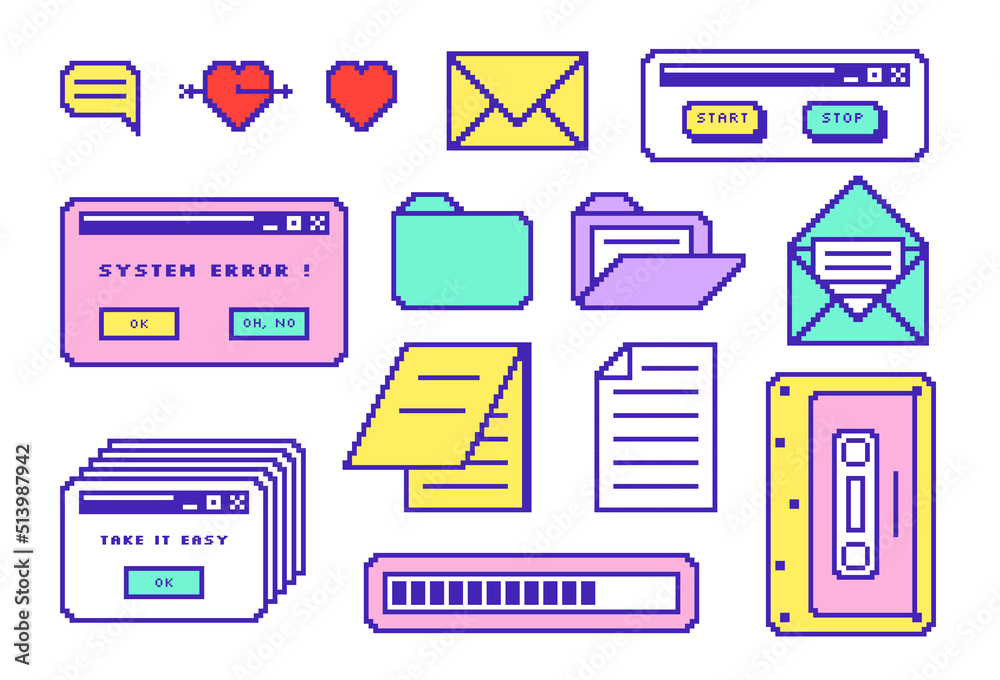 Set of retro pc elements. Old user interface window 90s retrowave style ...