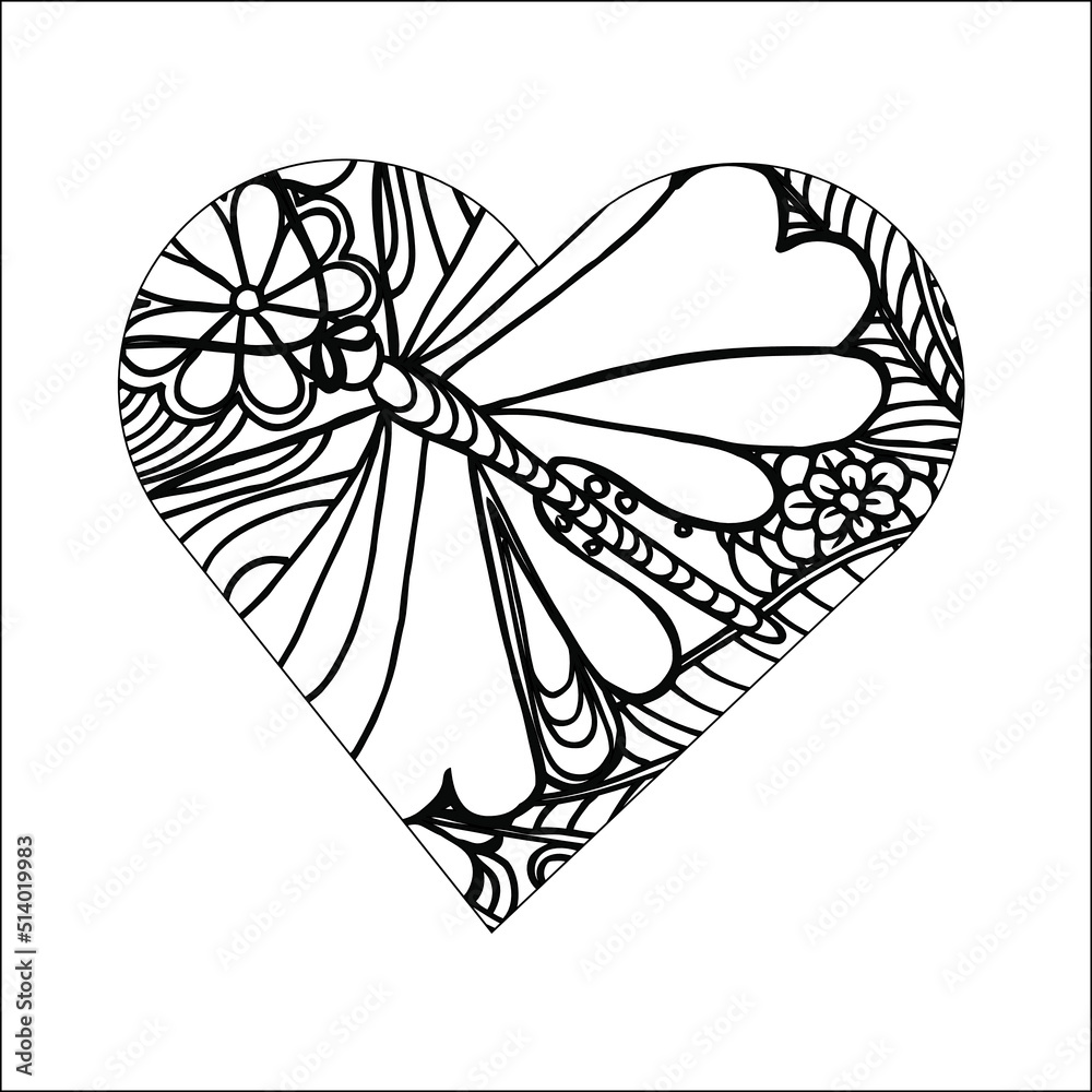Heart floral pattern coloring page for adults and kids , love floral ...