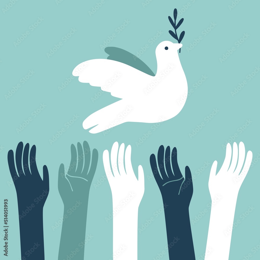 Dove of Peace bird hand cartoon style. International Day of Peace ...