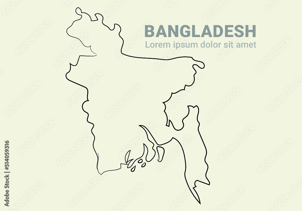 Simple outline map of Bangladesh vector silhouette in sketch line style ...