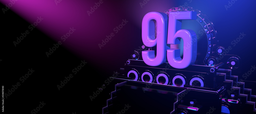 Solid number 95 on a reflective black stage illuminated with blue and ...