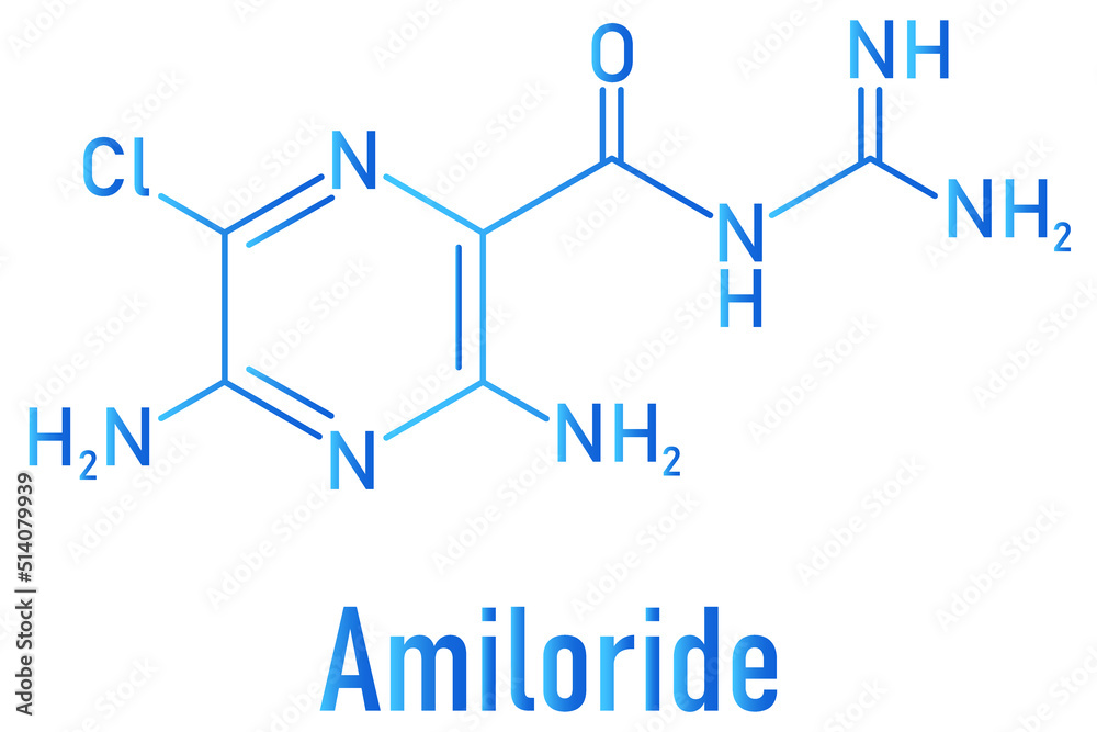 Skeletal formula of Amiloride diuretic drug molecule. Used in treatment ...