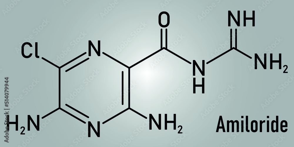 Skeletal formula of Amiloride diuretic drug molecule. Used in treatment ...